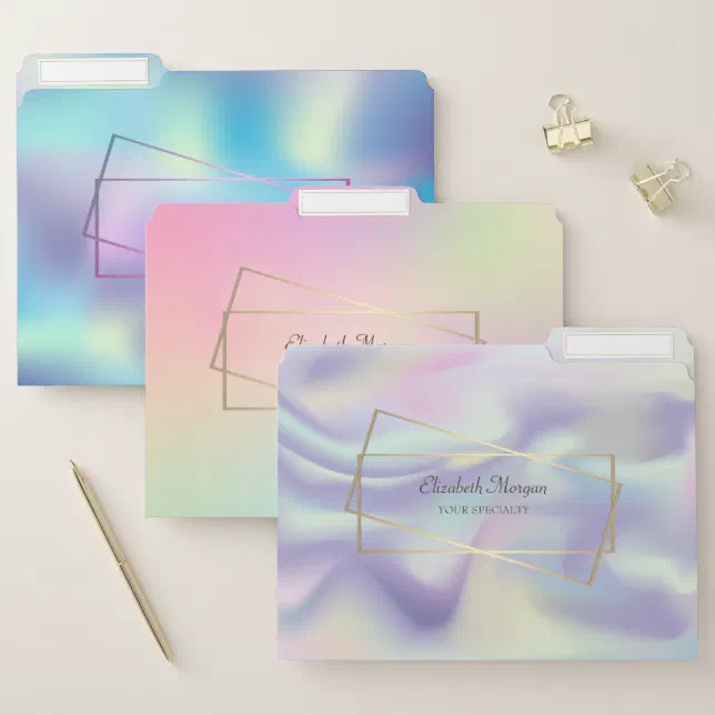 Elegant Modern Gold Frame Holographic File Folder | Zazzle