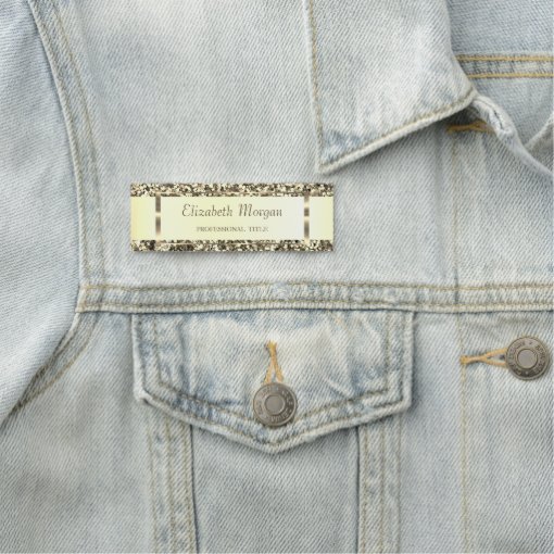 Elegant Modern, Gold Frame,Stripe,Gold Glitter Name Tag | Zazzle
