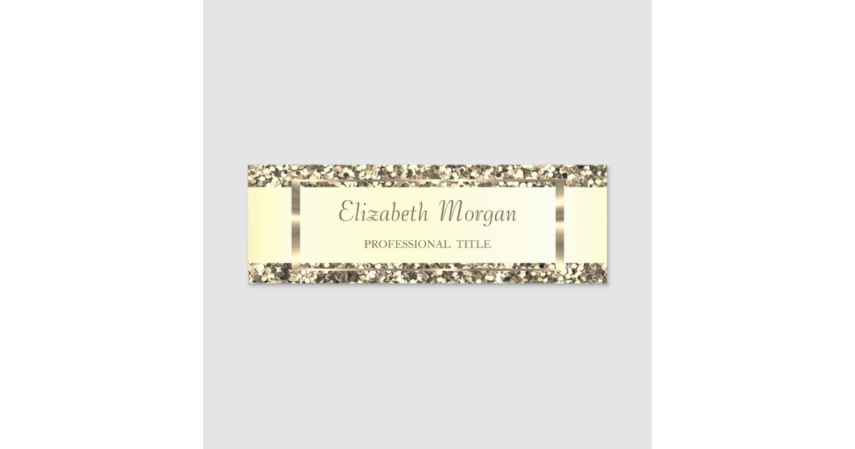Elegant Modern, Gold Frame,Stripe,Gold Glitter Name Tag | Zazzle