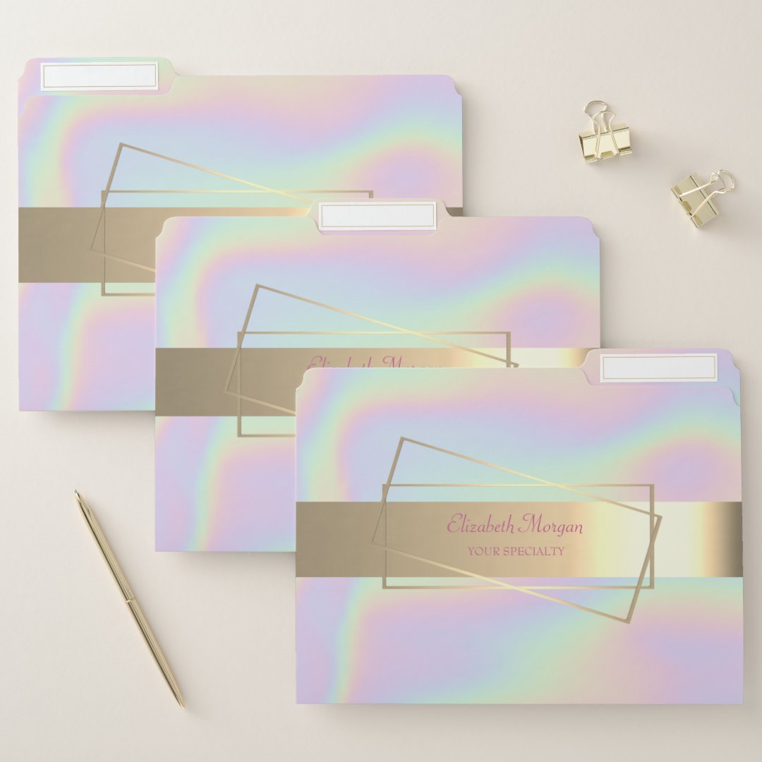 Elegant Modern Gold Frame, Stripe, Holographic File Folder | Zazzle