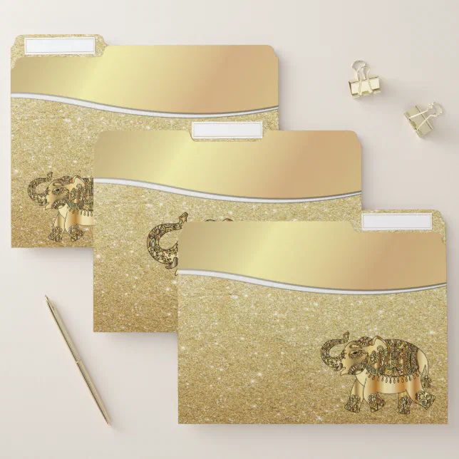 Elegant Modern Gold Glitter, Elephant File Folder | Zazzle