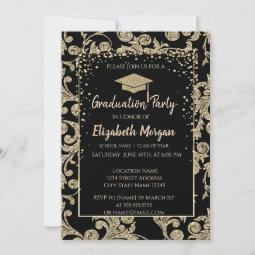 Elegant Modern Gold Glitter Graduation Cap,Swirls Invitation | Zazzle