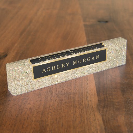 Elegant Modern Gold Glitter Sparkles Name Plate Zazzle
