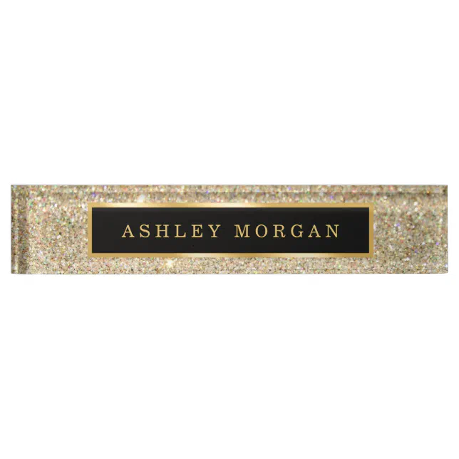 Elegant Modern Gold Glitter Sparkles Name Plate | Zazzle