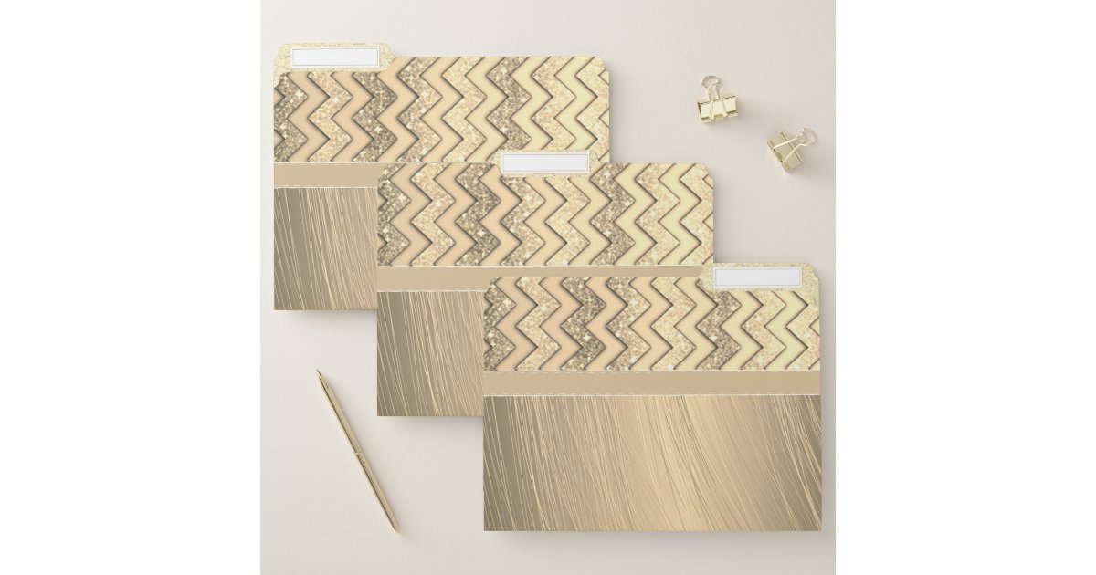 Elegant Modern Gold Glitter Zigzag Chevron Pattern File Folder | Zazzle