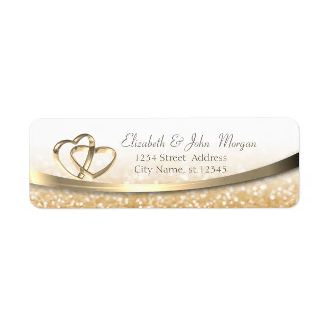 Elegant Modern Gold Glittery Bokeh,Hearts Rings Label | Zazzle