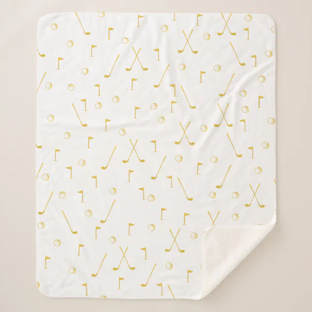 Elegant Modern Gold Golf Pattern Golfer White Sherpa Blanket | Zazzle