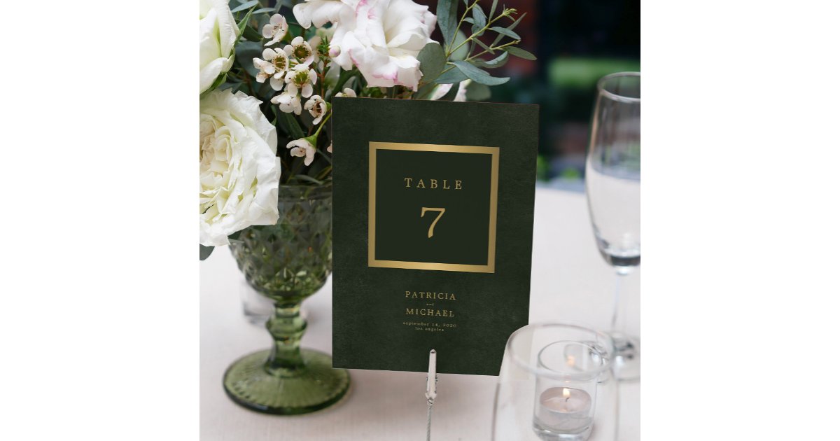 Elegant modern gold green wedding table number | Zazzle