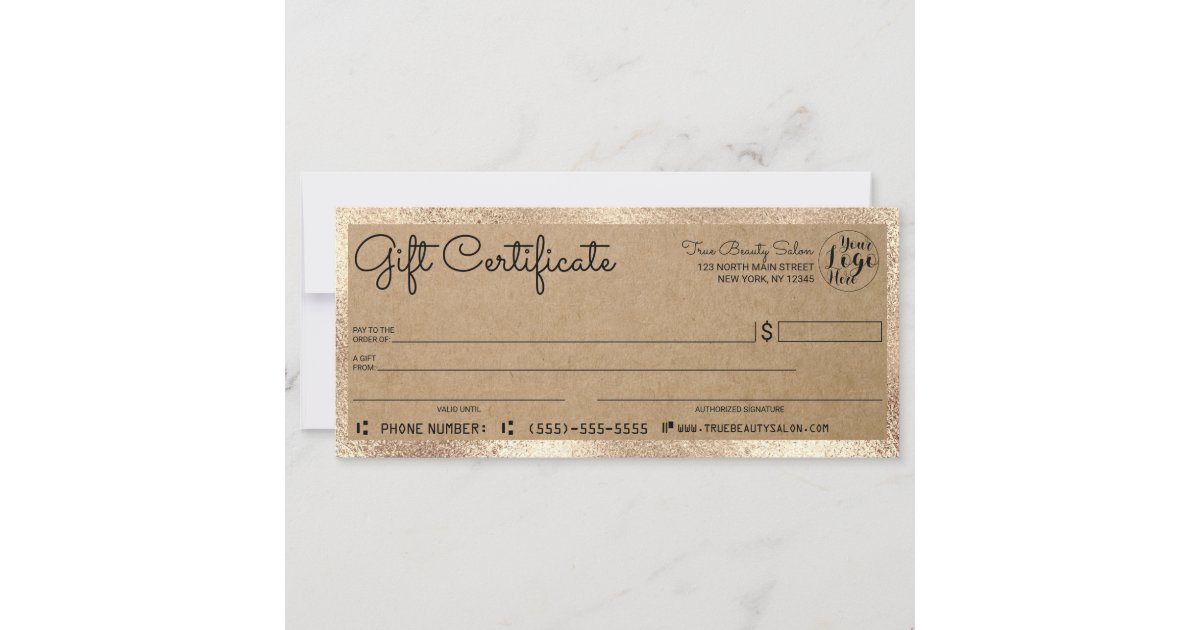 Elegant Modern Gold Kraft Check Gift Certificate | Zazzle