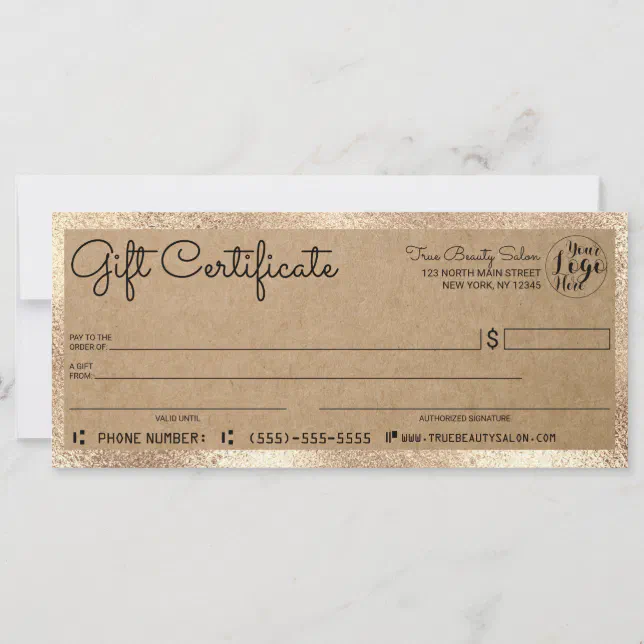 Elegant Modern Gold Kraft Check Gift Certificate | Zazzle
