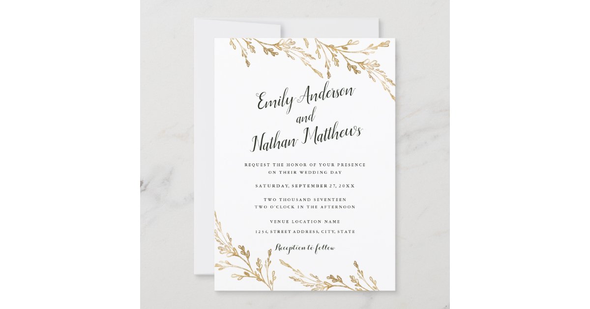 Elegant Modern Gold Leaf Wedding Invitation | Zazzle