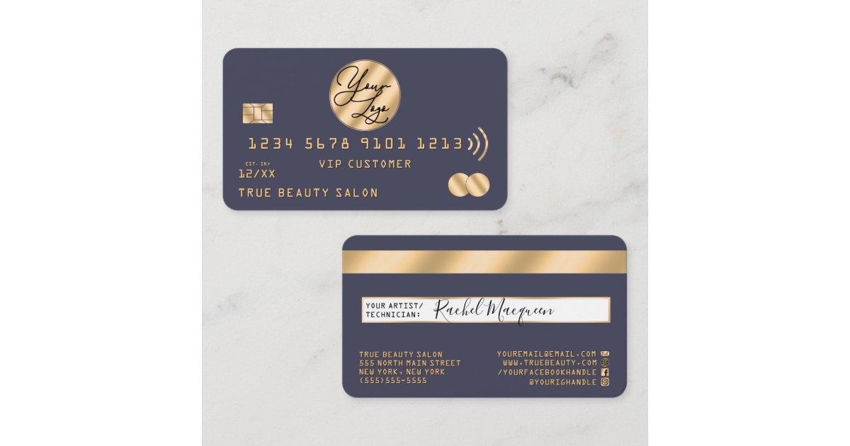 Elegant Modern Gold Navy Blue Credit Card Logo | Zazzle