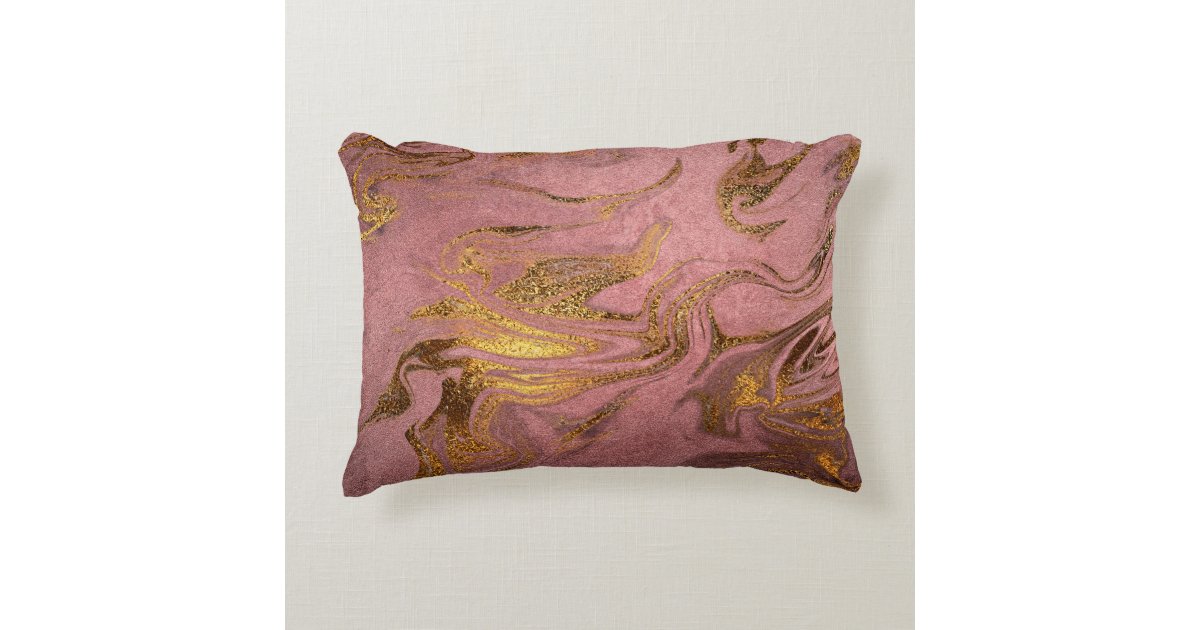 Elegant modern gold & rose gold marble look accent pillow | Zazzle