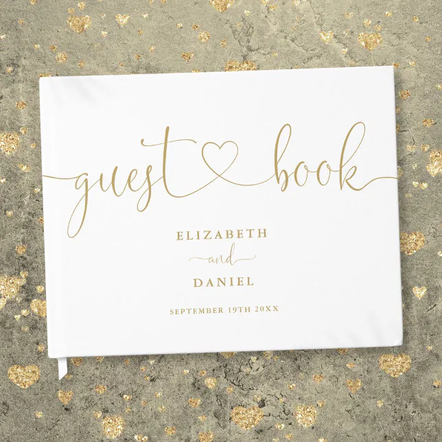 Elegant Modern Gold Script Script Wedding Guest Book | Zazzle