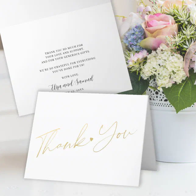 Elegant modern gold script simple thank you card | Zazzle