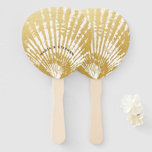 Elegant Modern Gold Seashell Beach Hand Fan | Zazzle