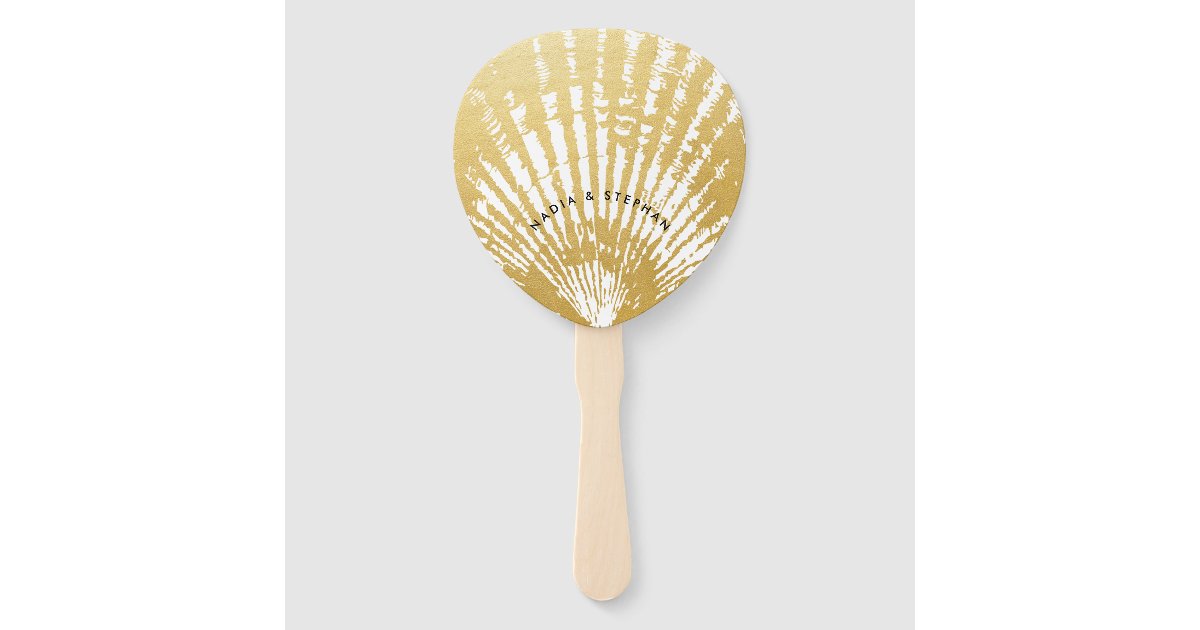 Elegant Modern Gold Seashell Beach Hand Fan | Zazzle