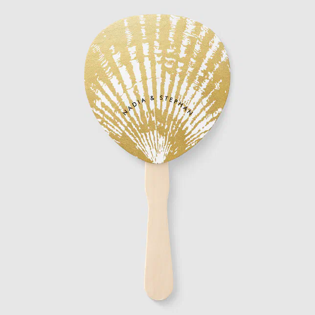 Elegant Modern Gold Seashell Beach Hand Fan | Zazzle