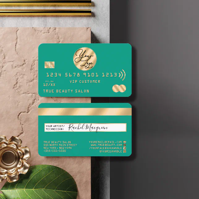 Elegant Modern Gold Teal Green Credit Card Logo | Zazzle