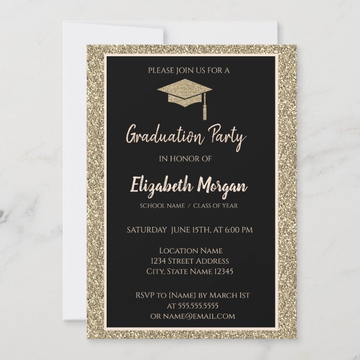 Elegant Modern Gold Tiara Glitter Graduation Cap Invitation | Zazzle