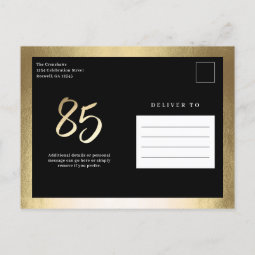 Elegant Modern Gold Type 85th Birthday Invitation Postcard | Zazzle