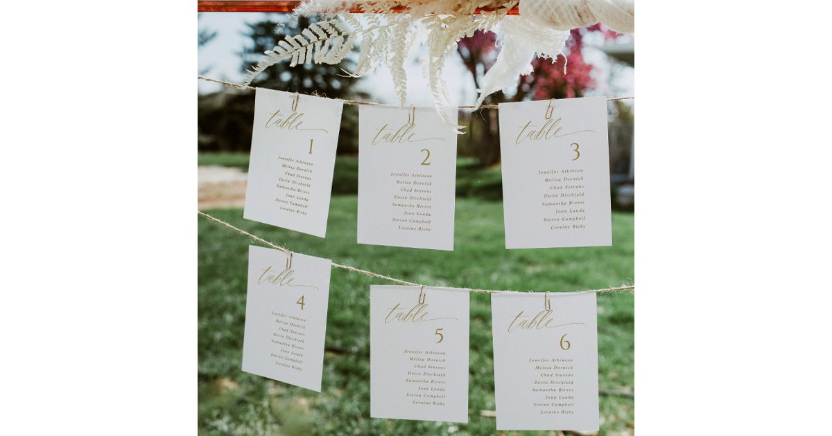 Elegant Modern Gold Wedding Seating Chart Cards | Zazzle