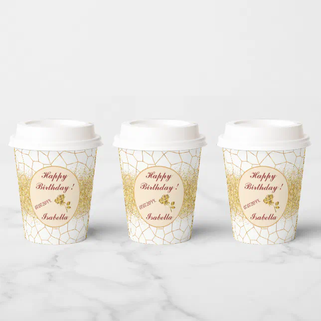 Elegant Modern Gold White Stained Glass Collection Paper Cups | Zazzle