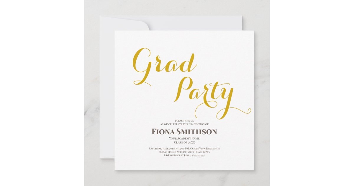 Elegant Modern Grad Party Square Invitation | Zazzle