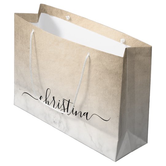 Elegant modern gradient copper gold white marble large gift bag ...