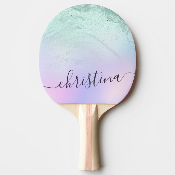 Elegant modern gradient mint green glitter purple ping pong paddle ...