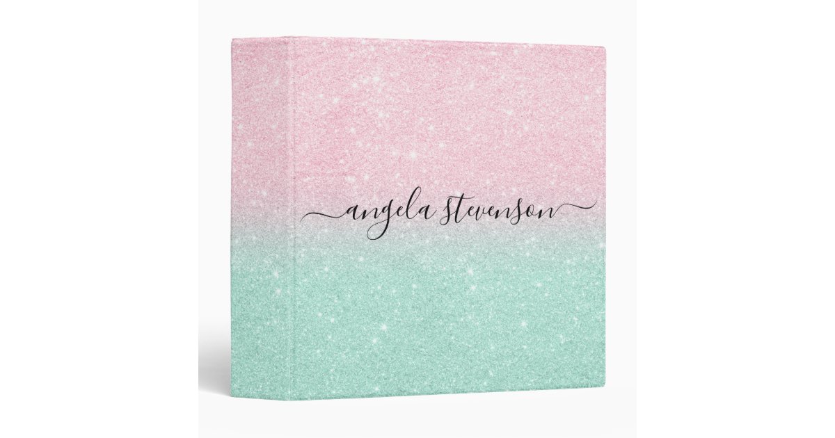 Elegant modern gradient rose gold mint glitter 3 ring binder | Zazzle