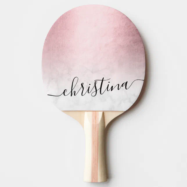 Elegant modern gradient rose gold white marble ping pong paddle | Zazzle