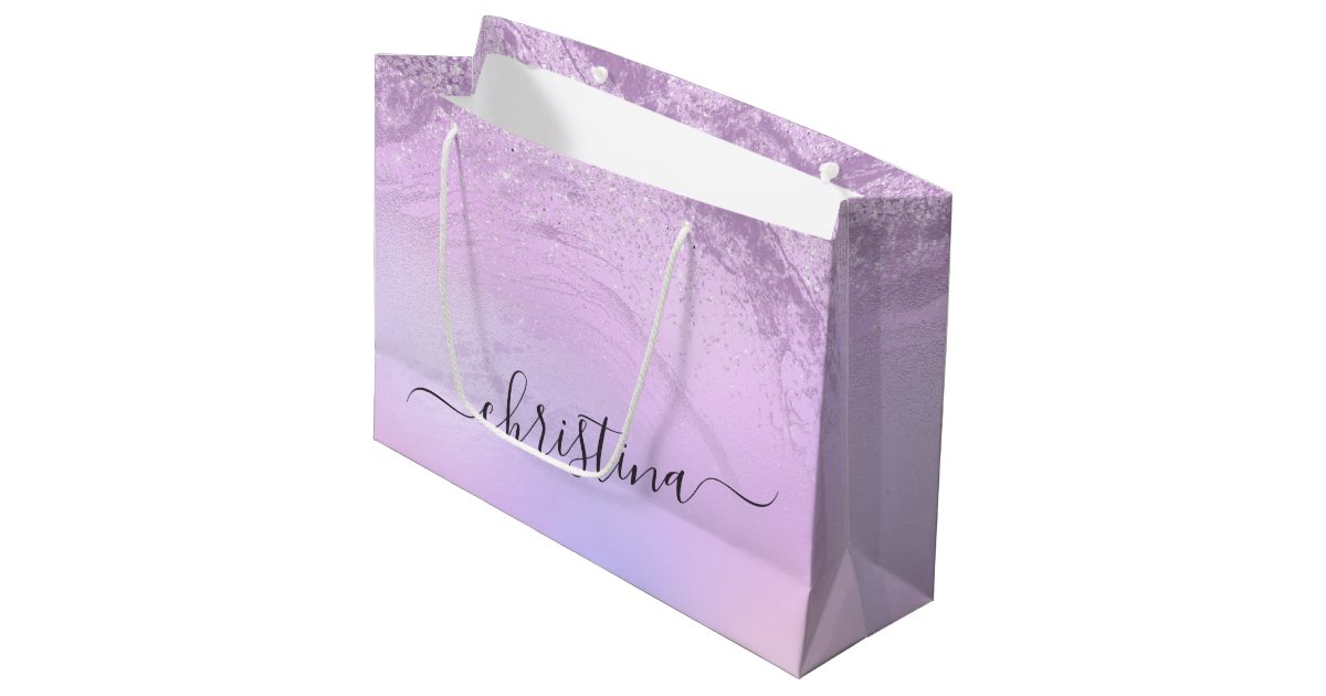 Elegant modern gradient violet glitter marble large gift bag | Zazzle