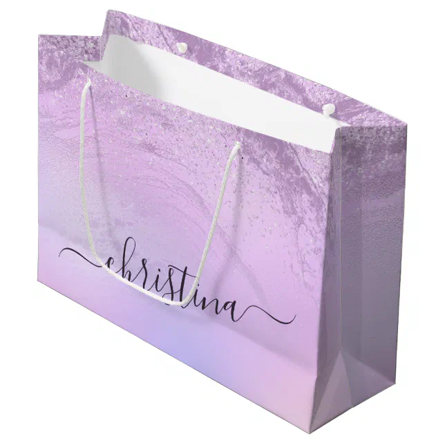 Elegant modern gradient violet glitter marble large gift bag | Zazzle