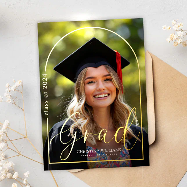 Elegant Modern Graduate Simple Photo Graduation Foil Invitation | Zazzle