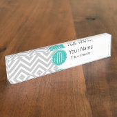 Elegant Modern Gray Chevron and Mint Monogram Name Plate | Zazzle