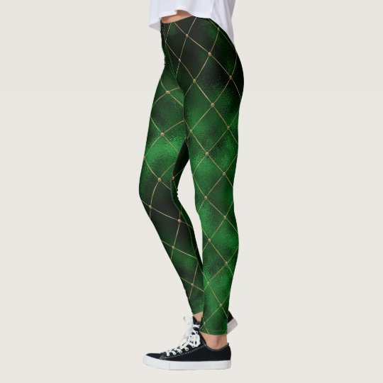 Elegant Modern Green Gold Diamond Square Pattern Leggings | Zazzle.com