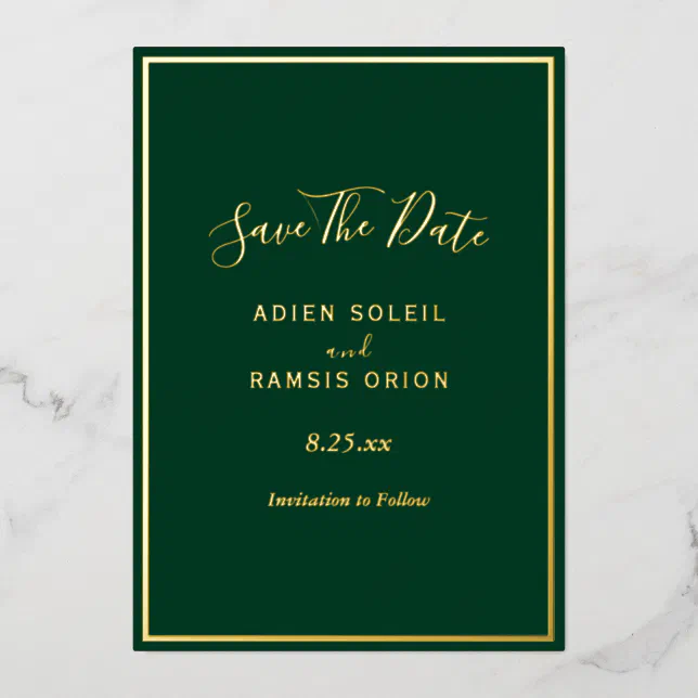 Elegant Modern Green Gold Foil Save The Date Card | Zazzle