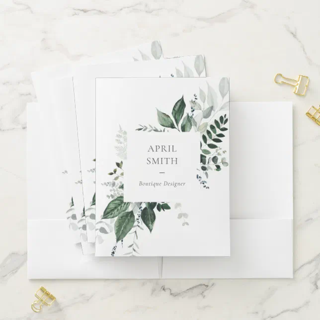 Elegant Modern Green Leafy Tropical Foliage Fern Pocket Folder | Zazzle