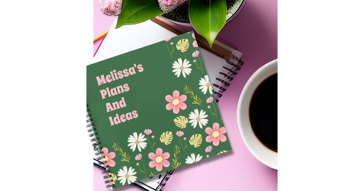 Elegant Modern Green Pink Floral Notebook | Zazzle