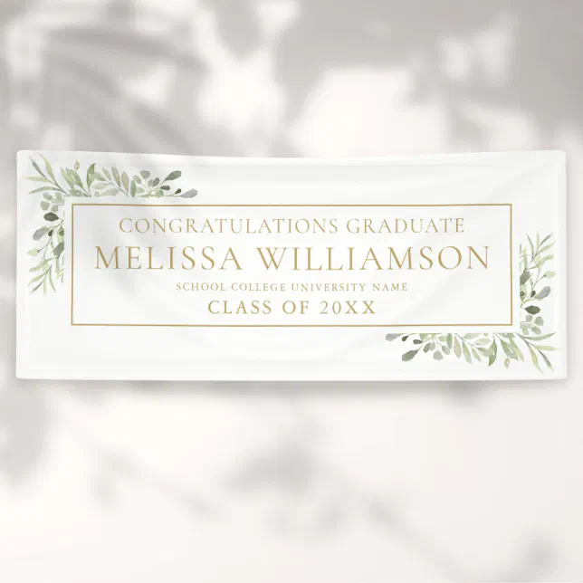 Elegant Modern Greenery Gold Graduation Banner | Zazzle