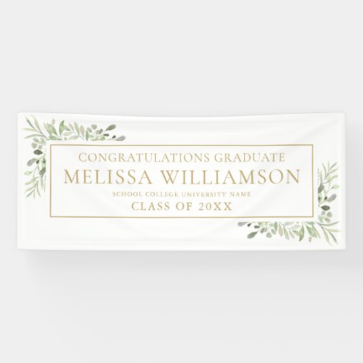 Elegant Modern Greenery Gold Graduation Banner | Zazzle