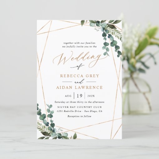 Elegant Modern Greenery Gold Wedding Invitation | Zazzle