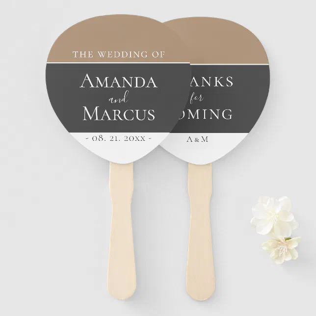 Elegant Modern Grey Beige Keepsake Wedding Hand Fan | Zazzle
