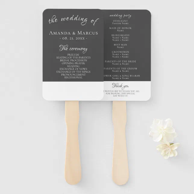 Elegant Modern Grey Wedding Program Hand Fan | Zazzle