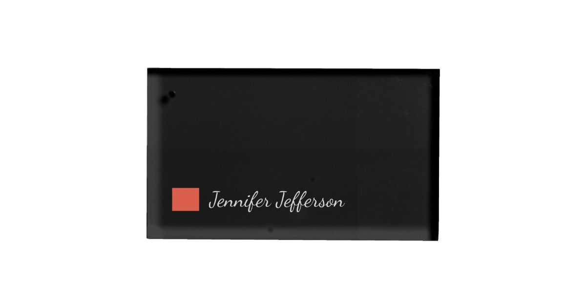 Elegant Modern Handwriting Plain Black Place Card Holder | Zazzle