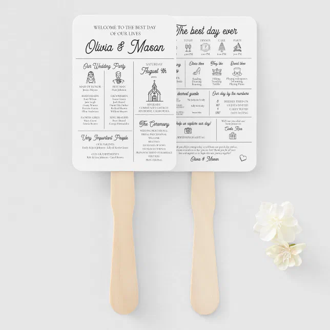 Elegant Modern Infographic Wedding Program Hand Fan | Zazzle