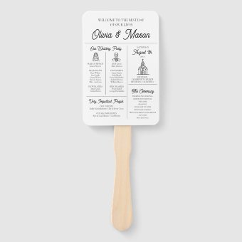 Elegant Modern Infographic Wedding Program Hand Fan | Zazzle