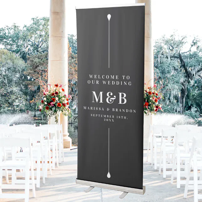 Elegant Modern Inline Black Wedding Welcome Retractable Banner | Zazzle