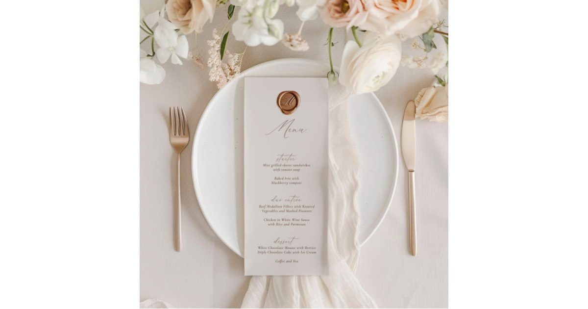 Elegant Modern Ivory Calligraphy Wedding Menu Invitation | Zazzle